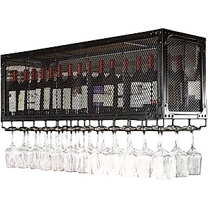 Wall Mounted Wine Racks Hanging Wine Holder Vintage Style Bar Wine Bottle Holder Goblet Racks Stemware Rack Grid Wine Cabinet Wine Shelves Storage Holder (Color : Black, Size : 100