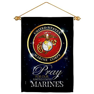 Breeze Decor Pray United Garden Flag Set Wood Dowel Armed Forces Marine Corps USMC Semper Fi State American Military Veteran Retire Official House Yard Gift Double-Sided, Made in USA