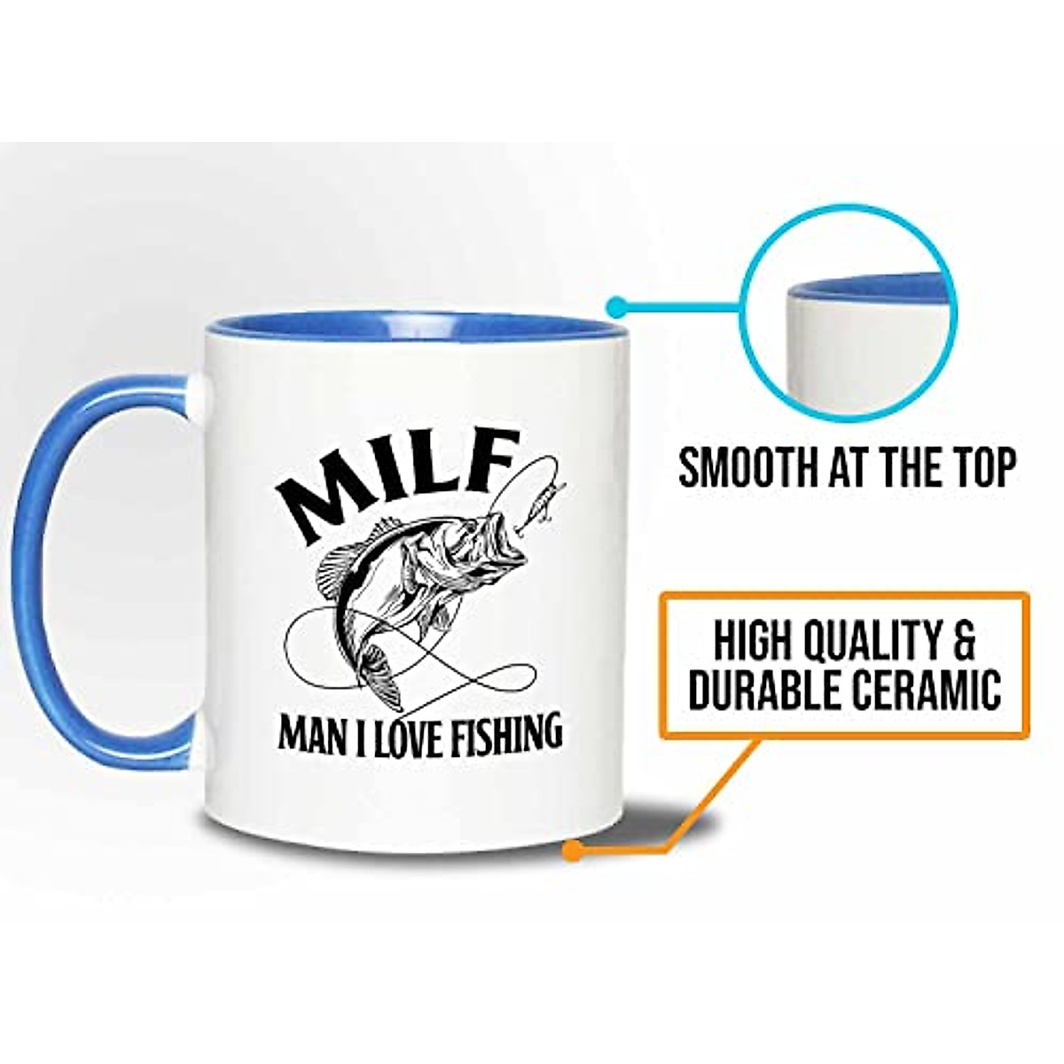 Fishing 2Tone Blue Mug 11oz - MILF Man I Love Fishing - Fishing Fisherman Fish Lover Retirement Hook Bait Reel Rod Spooling Fisher Dad Outdoor Hobby