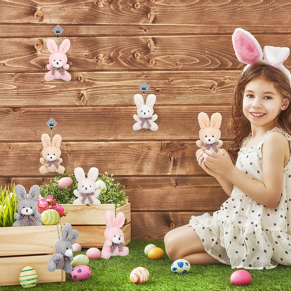 Zomiboo 12 Pcs Valentine Bear Animal Plush Toys 4 Inch Santa Hat Soft Cute Bear Dolls Sleeping and Playing Stuffed Toys Gifts for Xmas DIY Baby Shower Party(Pink, Apricot, Gray, White, Rabbit)