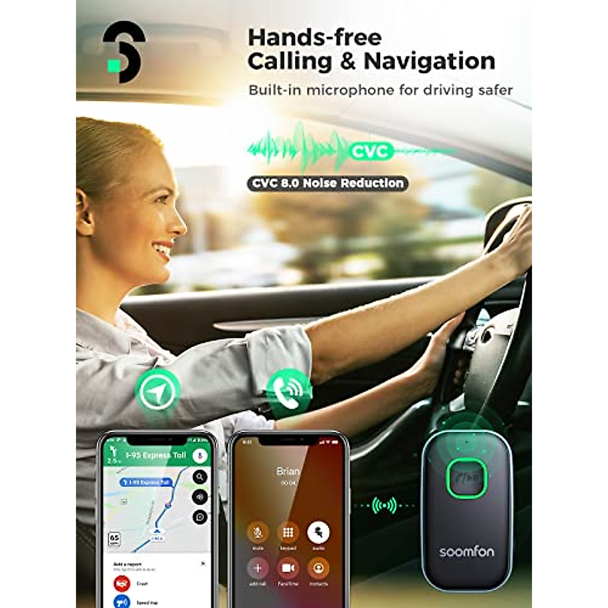 Bluetooth 5.0 AUX Adapter Transmitter Receiver 2 in 1 - SOOMFON 3.5mm Bluetooth Adapter Dual Connection, Wireless Audio Adapter for TV/Home Stereo/Car/Headphones/Speakers/PC