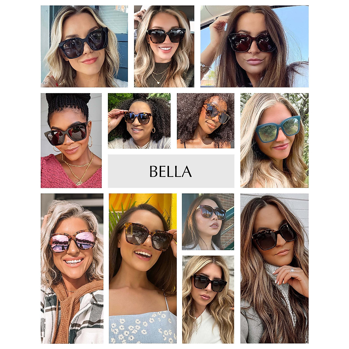 DIFF Bella Designer Oversized Square Sunglasses for Women UV400 Polarized Protection w/giftable travel case, Black + Grey