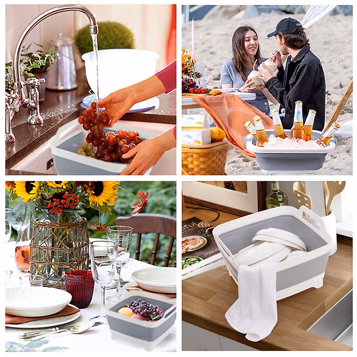 Collapsible Dish Tub Folding Laundry Tub Washing Basin Camping Dish Washing tub Portative Wash Dish Basin for RV Sink, Vegetable, Fruit, Food Sink with Drain Plug Carry Handles Large Capacity 9L…