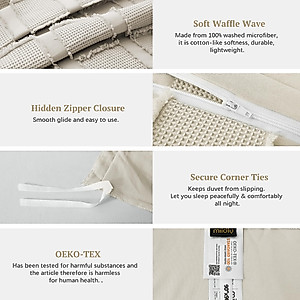 MILDLY Waffle Weave Duvet Cover Set Beige Tufted Duvet Cover 100% Washed Microfiber Soft & Breathable Textured Comforter Cover Set with Zipper Closure Corner Ties