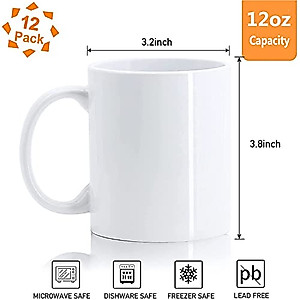 KassWoo Sublimation Mugs Set of 12, 12oz Professional Grade Sublimation Coffee Mugs，Ceramic Coffee Cups, Classic Drinking Cups with Handles, Mugs for Cappuccino, Latte, Cocoa, Milk, Mug DIY Gifts