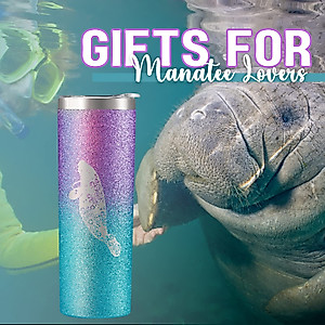 Onebttl Manatee Gifts for Women/Girls, 20 oz Skinny Tumbler with Lid and Straw, Best Gifts for Manatee Sea Animals Lovers on Christmas/Birthday, Gift Box Included, Purple Glitter