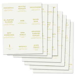 Talented Kitchen 144 Minimalistic Laundry Room Labels for Glass Jars, Preprinted Linen Closet Stickers for Containers, Bathroom Organization, Cleaning Supplies (Gold)