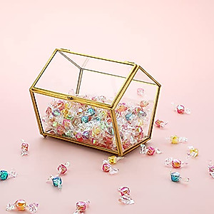 ELLDOO Gold Glass Pentaprism Coffee Pods Holder with Lid for Nespresso Vertuoline Capsule, Tea Bags Sugar Packets Sweeteners Candy Snack Storage for Counter, Coffee Bar, Kitchen, Breakroom