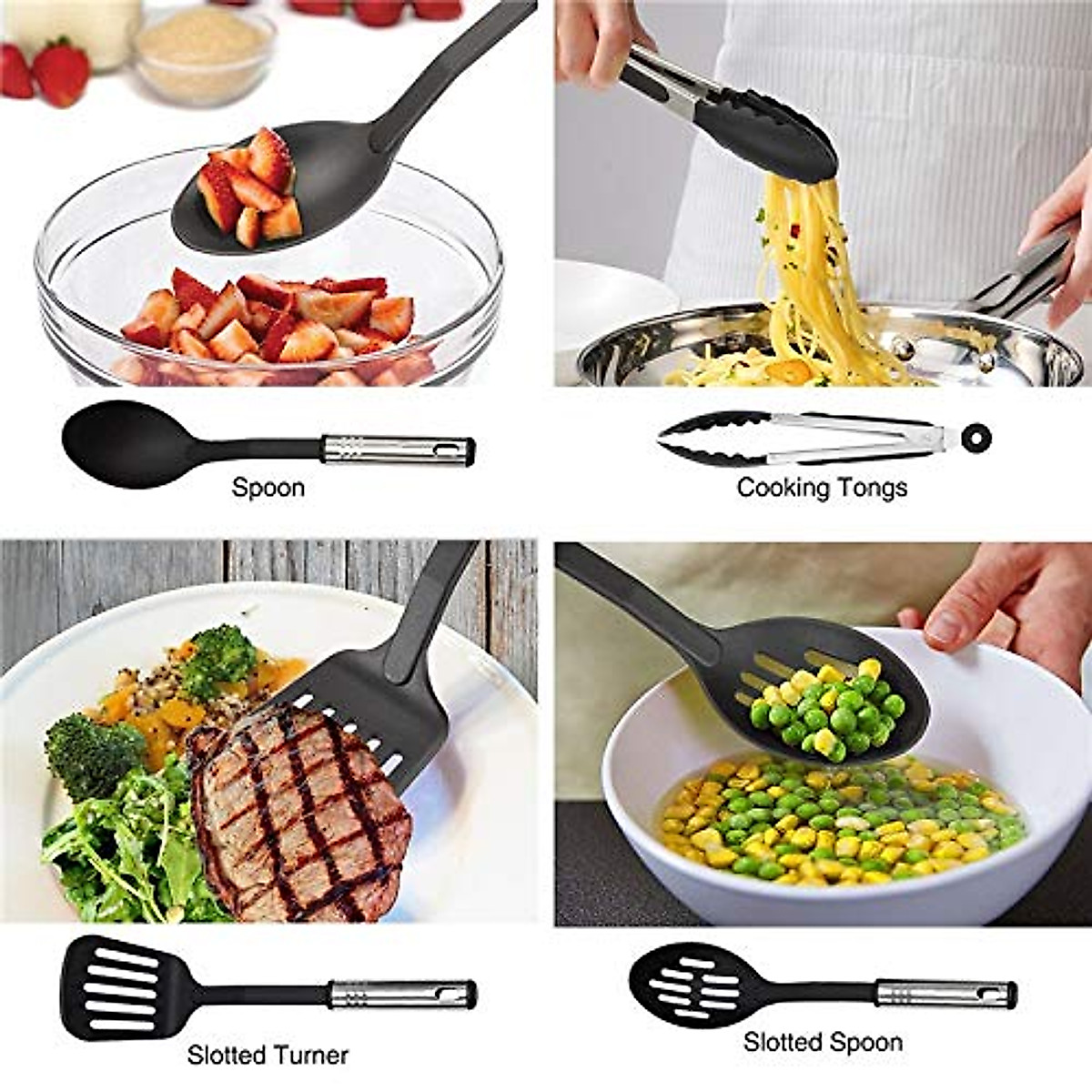 YNAGRUI Kitchen Utensil Set 40-Piece Cooking Utensils Nylon and Stainless Steel Utensil Set Nonstick Spatula Set Cooking Tool Set Gift