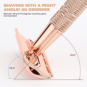 Rose Gold Double Edge Safety Razor for Women,with 10 Platinum Coated Double Edge Safety Razor Blades, Reusable Metal Razors for Men, Travel Essentials Single Blade Razor