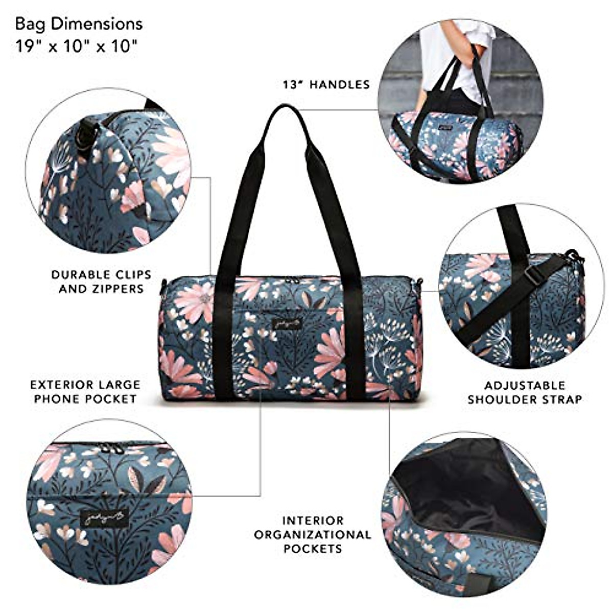 Jadyn 19” Barrel Womens Duffel/Gym/Weekender Bag (Navy Floral)