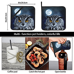 Potholders 2 Pieces Set, Owl Animals Hot Pads with Anti-Scald Cotton Infill Material