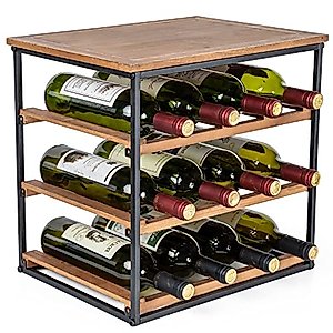 Wine Rack Countertop Tabletop Wine Holder - Rustic Wine Stand 12 Bottle Freestanding Storage Display Wine Cabinet