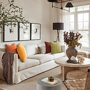 Topfinel Fall Burnt Orange Decorative Throw Pillows Covers 18x18 Inch Set of 4,Yellow Green Gradient Series Corduroy Striped Square Pillow Case,Western Modern Cushion Cover for Couch Sofa Bedroom