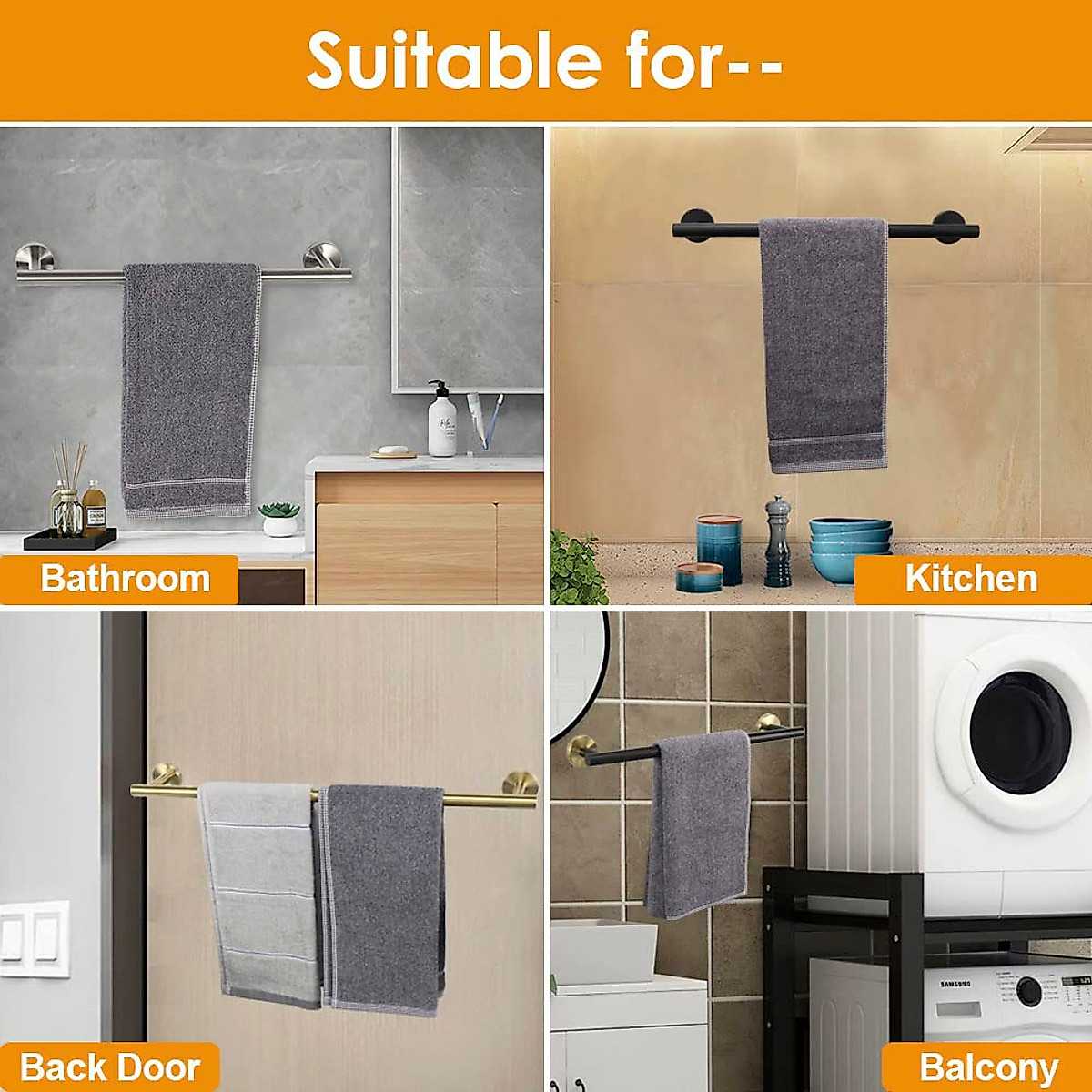 TocTen Bath Towel Bar - Thicken SUS304 Stainless Steel Bathroom Towel Holder, Towel Rod for Bathroom Heavy Duty Wall Mounted Towel Rack Hanger (24IN, Brushed Nickel)