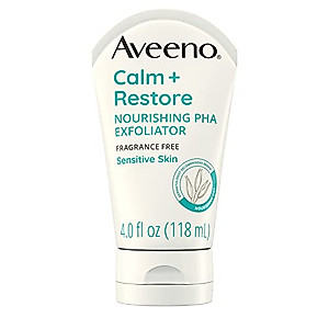 Aveeno Calm + Restore Nourishing PHA Facial Exfoliator Daily for Sensitive Skin, Fragrance-Free & Non-Abrasive Oat Formula to Gently Exfoliate & Cleanse Skin, Hypoallergenic, 4 fl. oz