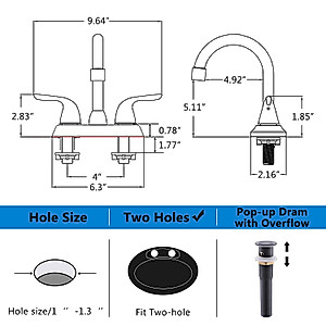 YardMonet Matte Black Bathroom Faucets, Black Bathroom Sink Faucets 2 Handle Bathroom Sink Faucet 4 Inch Centerset Vanity RV Lavatory Faucet with Pop-up Drain and Supply Lines