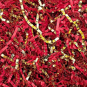 MagicWater Supply Crinkle Cut Paper Shred Filler (4 oz) for Gift Wrapping & Basket Filling - Red & Gold