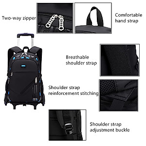 Boys Rolling Backpack Elementary and Middle School Trolley School Bag Large Capacity Wheeled Travel Bag Black/blue-two wheels