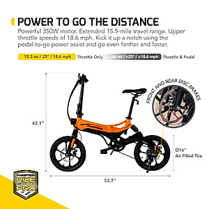 Swagtron Swagcycle EB-7 Elite Plus Folding Electric Bike with Removable Battery, Orange/Black, 16" Wheels, 7-Speed & Master Lock 8143D Bike Lock Cable with Combination