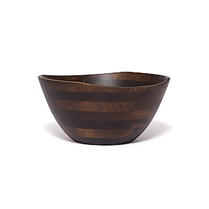 Lipper International Walnut Finish Large Wavy Rim Bowl with Salad Hands