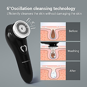 TOUCHBeauty Facial Brush for Men Skin Scrubber with Advanced 6 Degree Oscillating Vibration Cleansing Technology, Waterproof Men's Facial Exfoliator Massager Black TB-1487