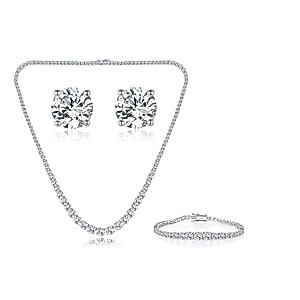 Gemsme 18K White Gold Plated Graduated Round Cubic Zirconia Tennis Necklace/Bracelet/Earrings Sets Pack of 3