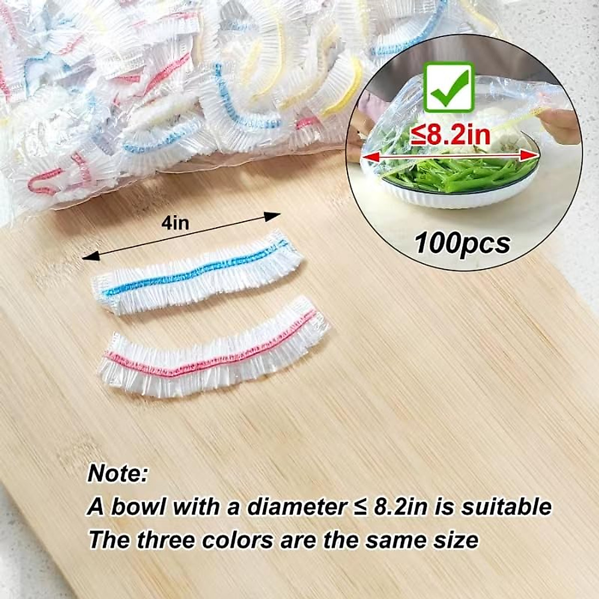 DAOZIJI Plastic Bowl Covers Elastic Reusable Fresh Keeping Bags/100ps, Plastic Food Covers Stretch Reusable, Reusable Bowl Covers for Bread Proofing, Disposable Elastic Bowl Covers for Outside