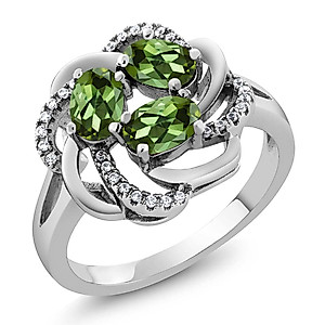 Gem Stone King 925 Sterling Silver Green Tourmaline Ring For Women (1.87 Cttw, Oval 6X4MM, Gemstone October Birthstone, Available In Size 5, 6, 7, 8, 9)