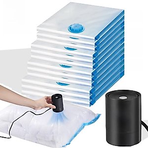 Vacuum Storage Bags with Electric Pump, 12 Combo (3J/3L/3M/3S) Space Saver Sealer Bags, Compression Bags for Comforters, Clothes, Blankets, Coverlet, Quilt, Pillows