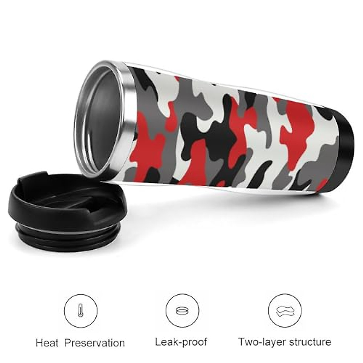 OXJOIIS Modern Insulated Tumbler Coffee Mug with Flip Stainless Steel Water Bottle Iced Coffee Travel Mug Cup (Military Red Camo Army Camouflage)