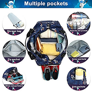 Sports Gym Bag for Kids Boys Overnight Carry On Tote Travel Duffle Weekender Sleepover Bag with Shoe Compartment