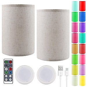 SIXDEFLY RGB Wall Sconces Set of Two,with Fabric Shade and Remote Control, Rechargeable Battery Operated Wall Sconces， for Bedroom Living Room Hallway