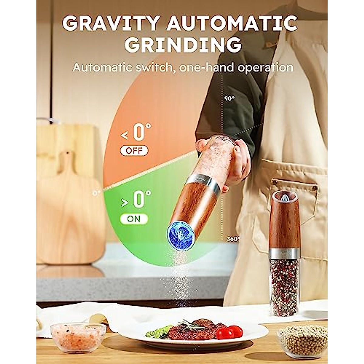 𝐔𝐩𝐠𝐫𝐚𝐝𝐞𝐝 𝟗𝐨𝐳 𝐗𝐋 𝐂𝐚𝐩𝐚𝐜𝐢𝐭𝐲 Sangcon Gravity Electric Salt and Pepper Grinder Set Battery Powered Refillable Automatic Operation Adjustable Coarseness Mill Grinder Shakers Set