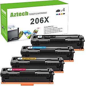 206X 206A Toner Cartridges 4 Pack High Yield Compatible Replacement for HP 206X W2110X 206A W2110A Color Laserjet Pro MFP M283fdw M283cdw M283 Pro M255dw Printer Ink (Black Cyan Yellow Magenta)