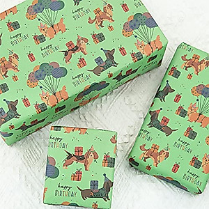 Apol Happy Birthday Dog Gift Wrapping Paper,Green Puppy Gift Wrap Paper 4 Folded Sheets Kraft Wrapping Paper for Kids Boys Girls Woman Man Dog Lover Baby Showers Party Gift Wrap Supplies,28 x 20 Inch