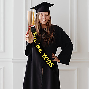 Generic Senior Sash 2025, Graduation Sash Black with Gold Glitter Letter, Finally Graduated, Class of 2025 Sash for Graduation Party, Cheerleader Party Celebration Decorations