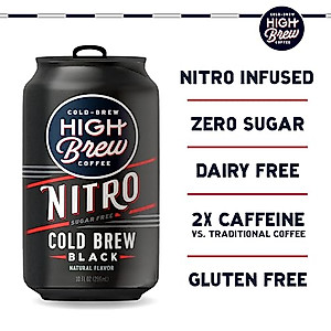 High Brew Coffee, Nitro Black, Cold Brew Coffee, Sugar Free, Dairy Free, 10 Fl Oz, Ready-To-Drink (Pack of 12)