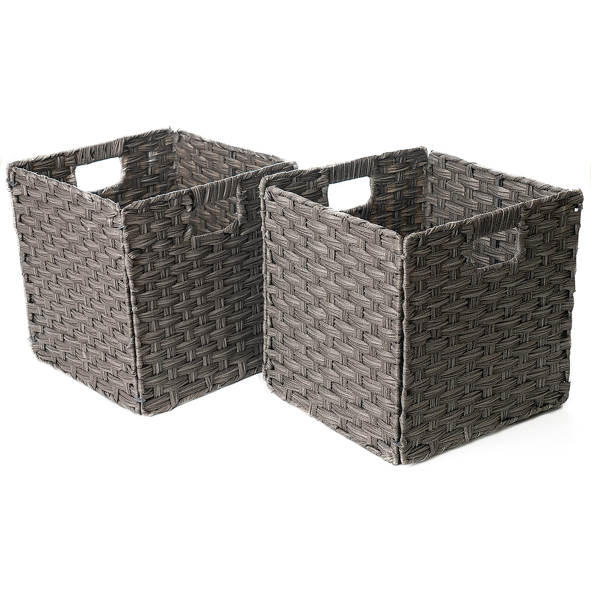 Foldable Synthetic Plastic Wicker Storage Basket with Iron Wire Frame By Blue Ridge Basket Company (Set of 2)