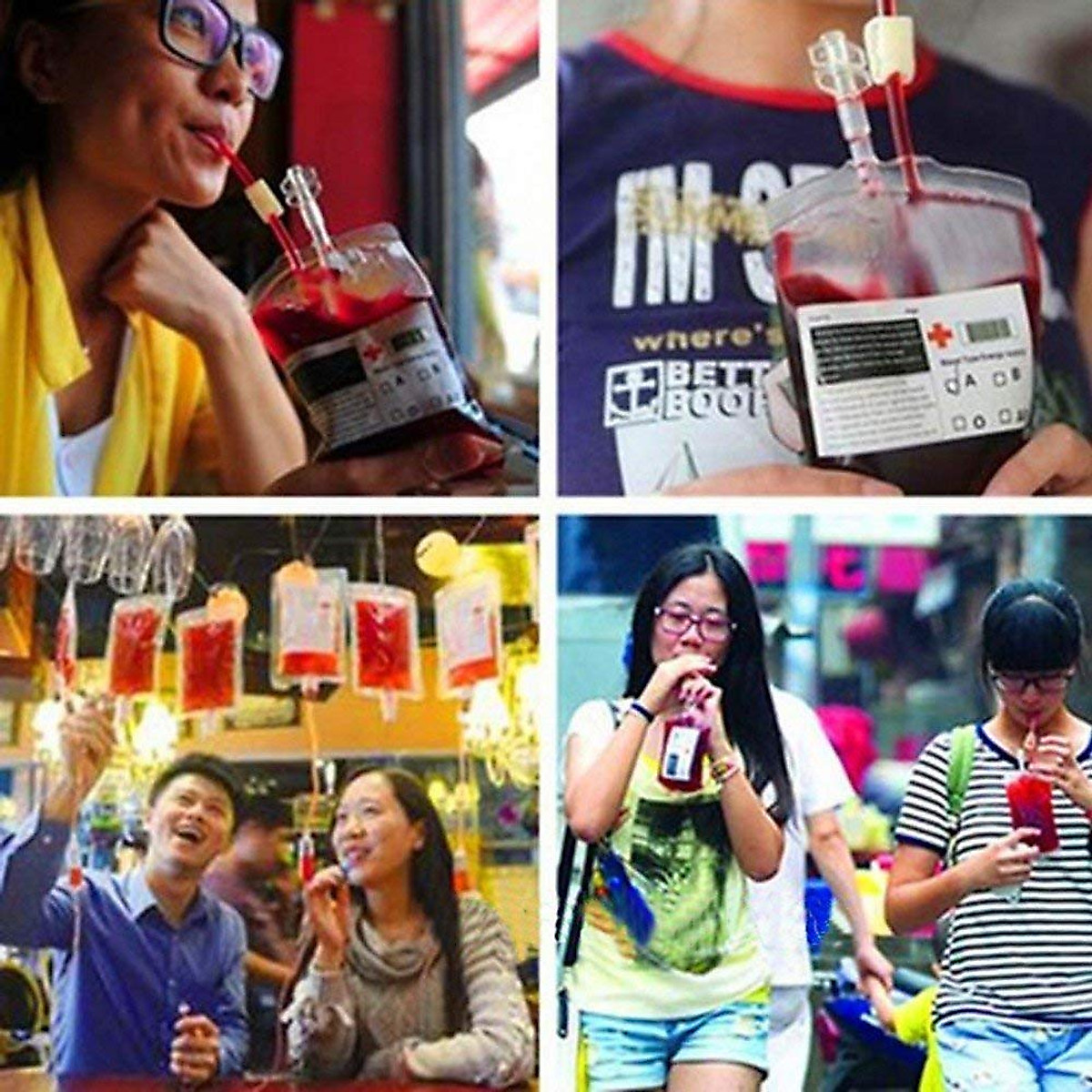 Blood Bag for Drinks â€“ 12 Pieces IV Blood Bags/Container 15 Fl Oz /450ml for Halloween Zombie Party Favors, Nurse Decorations, Gag Gift