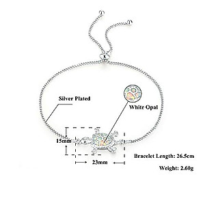 CiNily Sea Turtle Bracelet 18K White Gold Plated White Fire Opal Adjustable Bracelet for Women Jewelry Gift