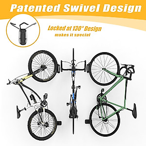 TORACK Wall Mount Swivel Bike Rack with Locking Mechanism, Bike Hangers for Garage Wall Vertical Space Saving Bike Wall Mount Garage Home Bike Storage, Pack of 2