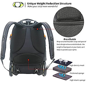AOKING 22 Inches Water-resistant Large Wheeled Rolling Backpack for Business, College Student and Travel Commuter, Carry-on Laptop Backpack, Travel Luggage, Wheeled Adult Backpack (22 Inches, Black)
