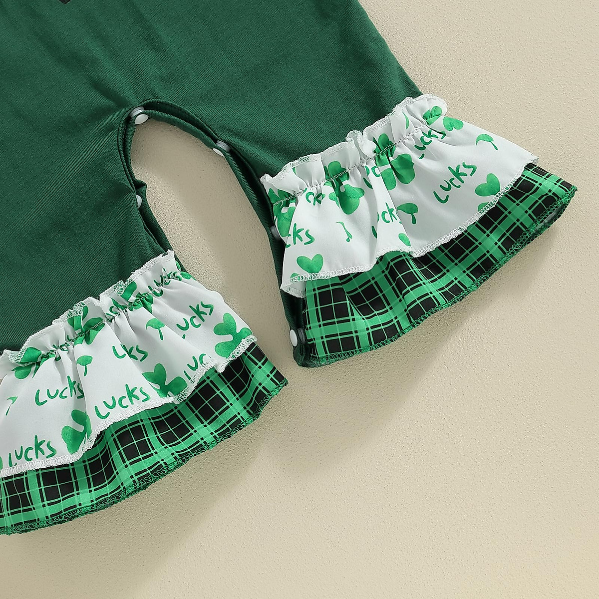 Newborn Baby Girl St. Patrick's Day Outfit Long Sleeve Four Leaf Clover Romper Ruffle Bodysuit Jumpsuit Headband Set (Green, 0-3 Months)