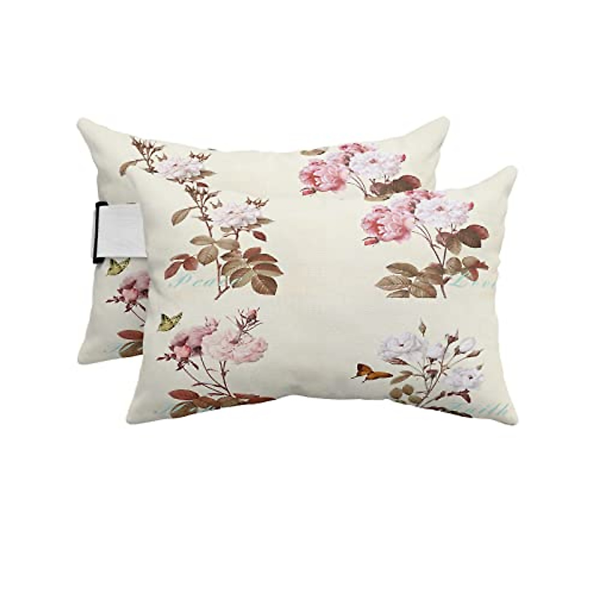 Recliner Head Pillow Ledge Loungers Chair Pillows with Insert Rose Flower Rustic Lumbar Pillow with Adjustable Strap Outdoor Waterproof Patio Pillows for Couch Beach Pool Office Chair, 2 PCS