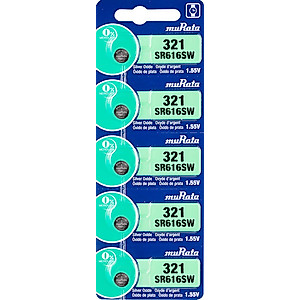 Murata 321 Battery SR616SW 1.55V Silver Oxide Watch Button Cell (5 Batteries)