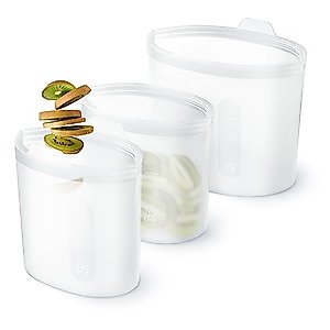 Greater Goods Reusable Silicone Food Storage Bags, Stand Up Zip, Multi-Use Storage containers, BPA- Free, Dishwasher, Microwave, and Oven Safe, Clear, Dish Set (24 Oz, 32 Oz, 64 Oz)