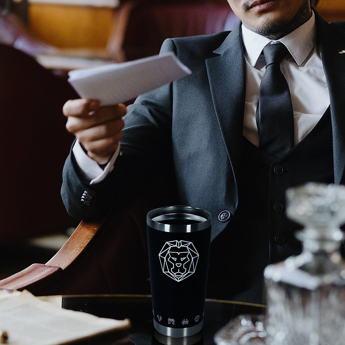 sweet grain 20oz Coffee Tumbler - Stainless Steel Double Wall Insulated Constellation Tumbler with Lid and Straw, Personalized Zodiac Gifts for Birthday/Bachelor Party - Leo