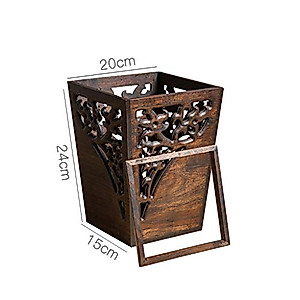 Liex- Waste Paper Basket Kitchen Trash Can, Multi-Functional Teak with Card Strip (Retro Waste Bin Flower Bucket Storage Box), Suitable for Bedroom Hotel (Size: 15 × 20 × 24cm)