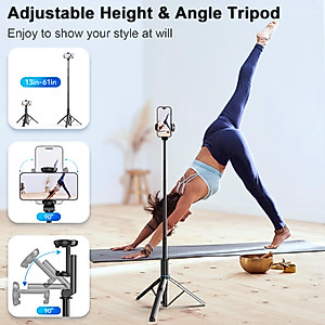 FOXOLA 61" Phone Tripod & Selfie Stick, Extendable All-in-1 Cell Phone Tripod Stand with Wireless Remote, Portable Tripod for iPhone14/13/12 Android in Selfies/Live Stream/Record/Vlog, Black